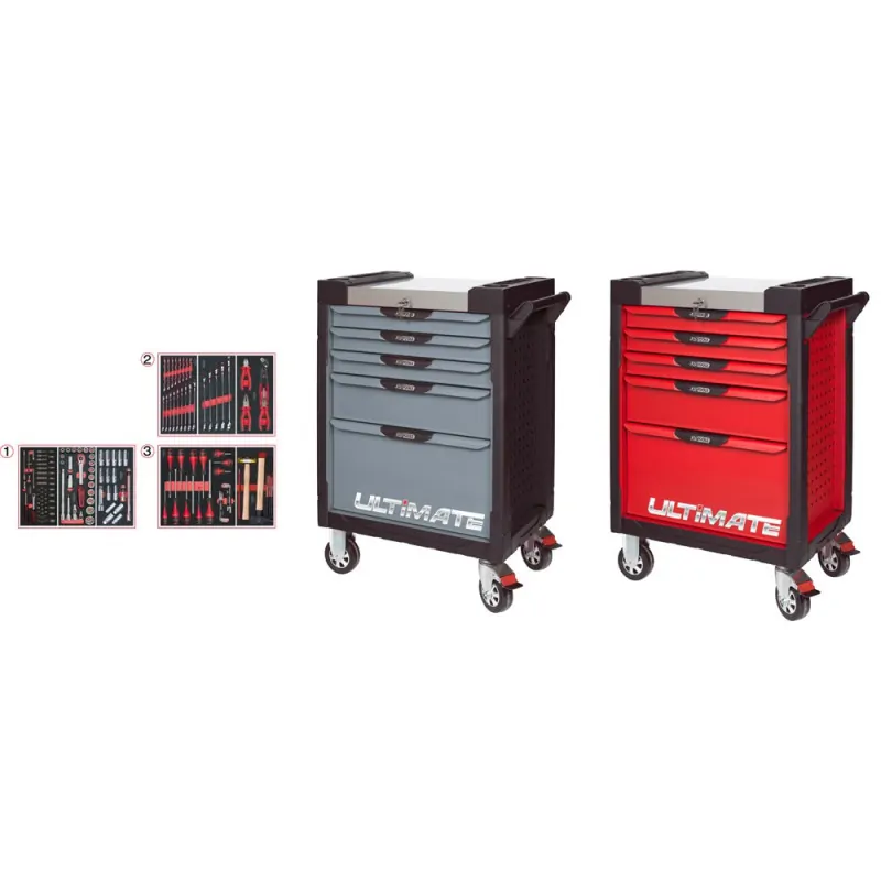 Servante 5 Tiroirs ULTIMATE + Composition 158 outils KS TOOLS