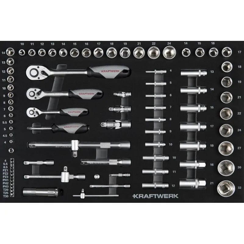 Module de douilles 1/4" + 3/8" + 1/2" BASIC LINE, 86 pièces - KRAFTWERK