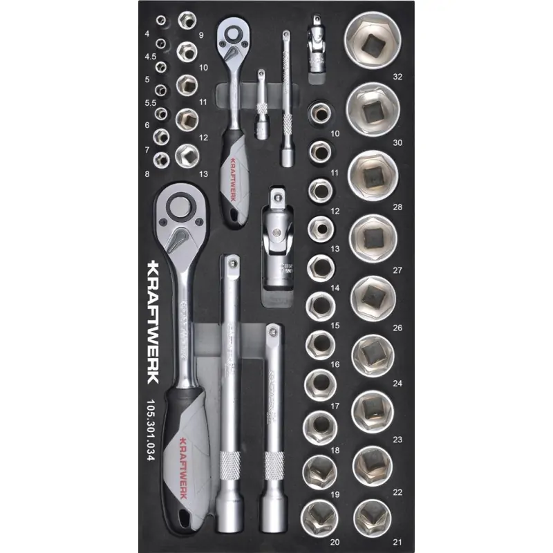 Module de douilles 1/4" + 1/2" BASIC LINE, 40 pièces, 40x20 - KRAFTWERK 105.301.034