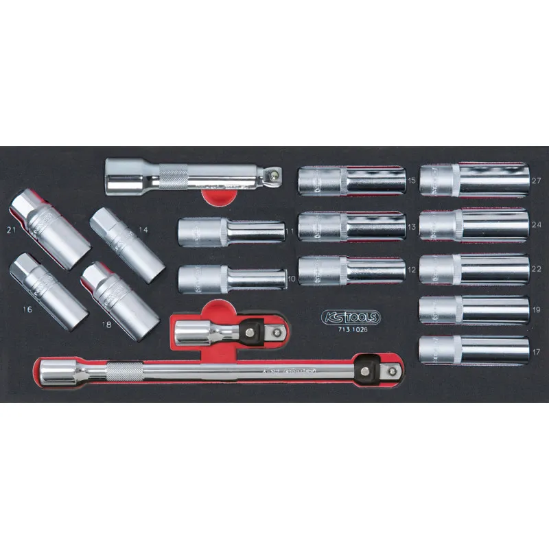 Module de douilles longues et accessoires 1/2", 17 pièces KS TOOLS 713.1026